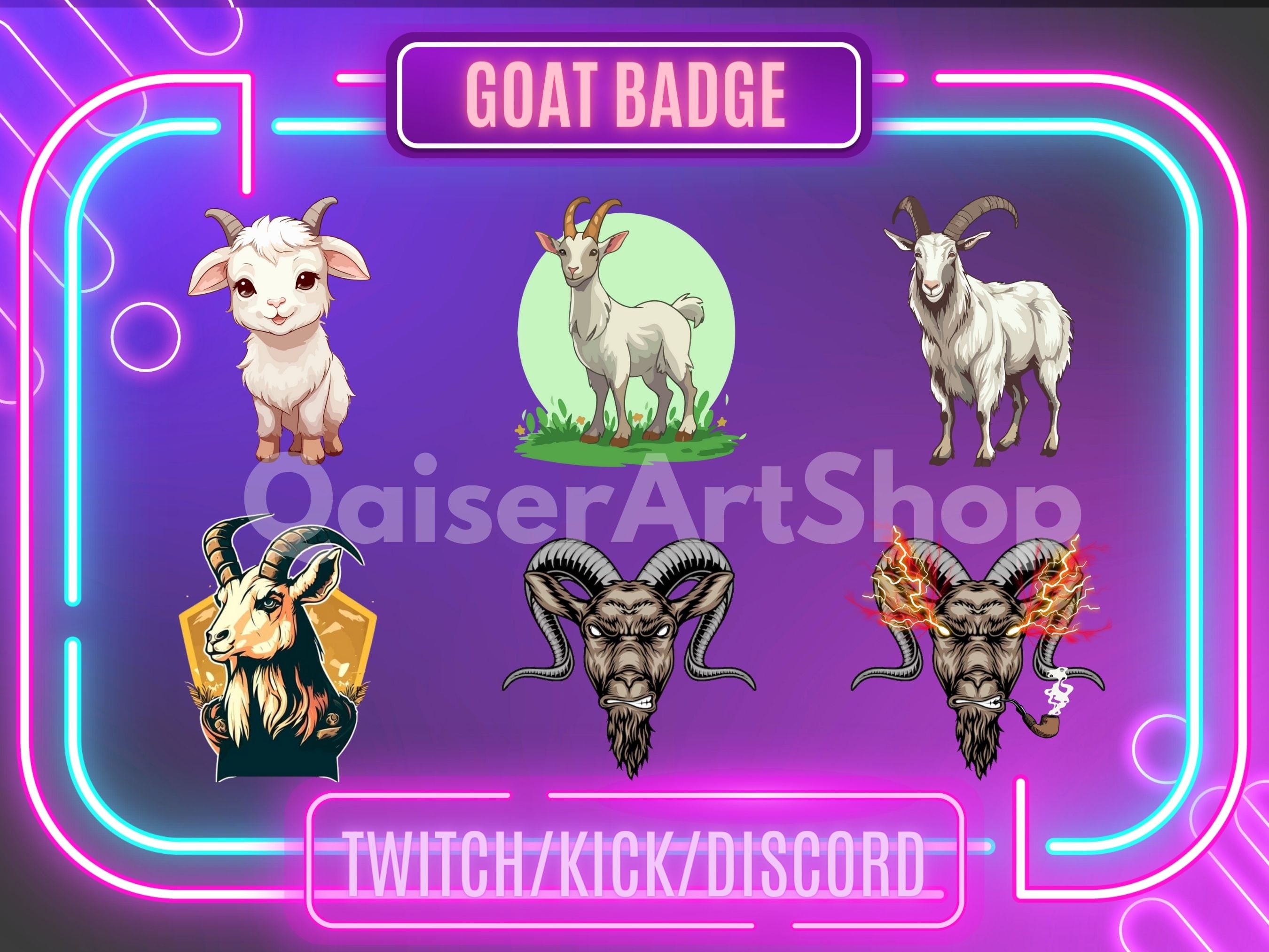Goat Badges for Twitch or Discord Streamers, 6-badge Pack Featuring ...
