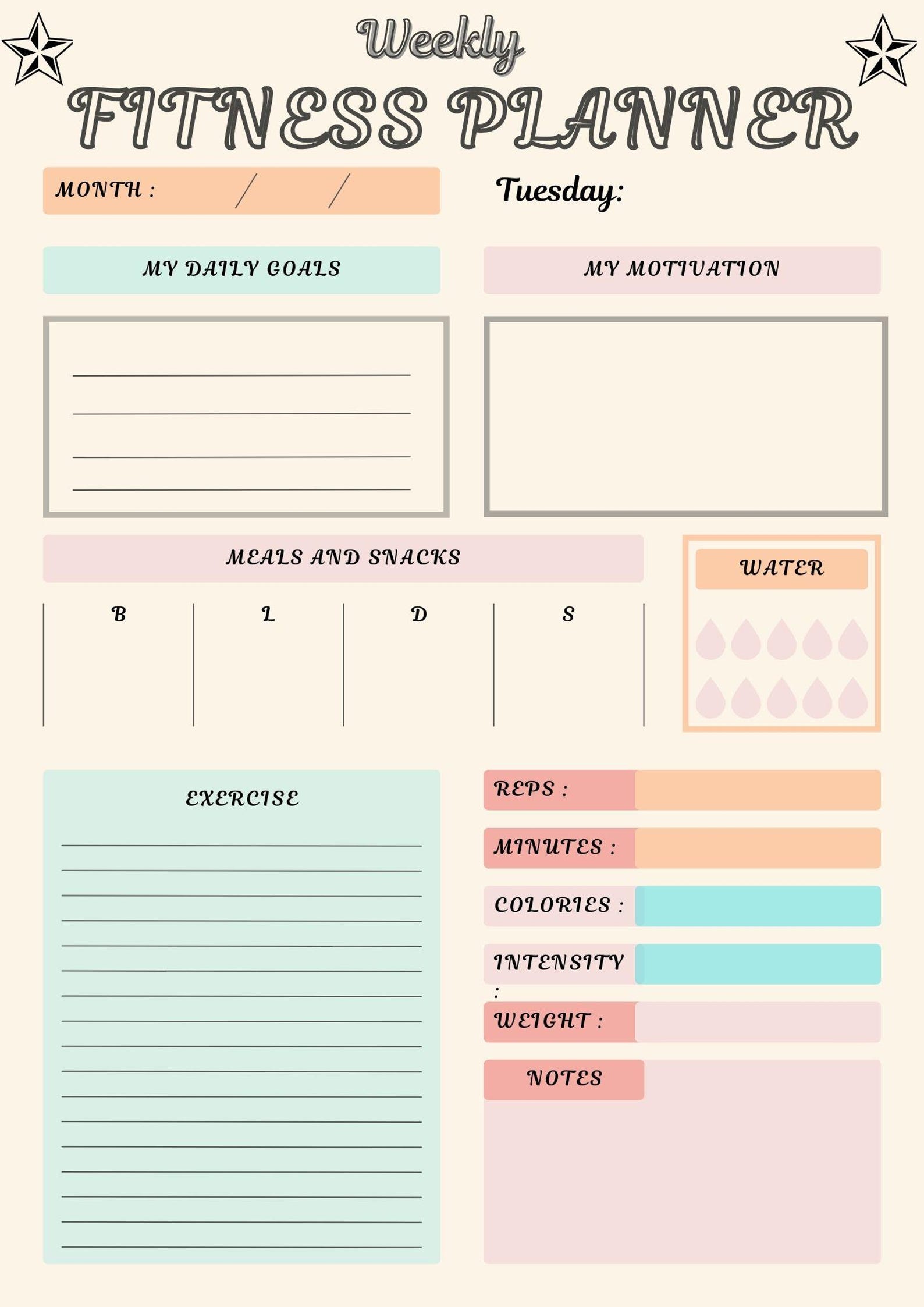Weekly Fitness Planner Printable, Simple Fitness Plan, Instant Download ...