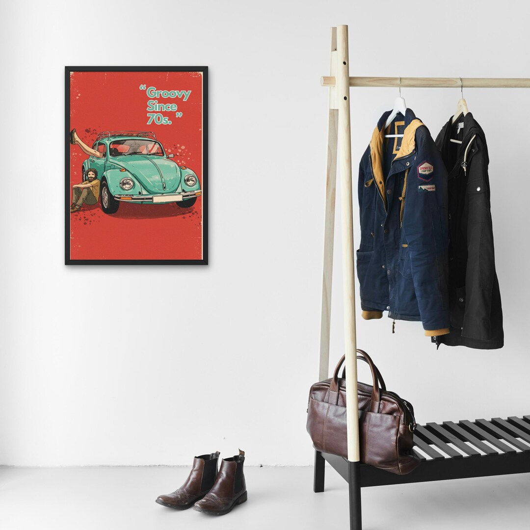 VW Beetle Poster | Groovy 70s Retro Car Print | Vintage VW Bug Wall Art ...