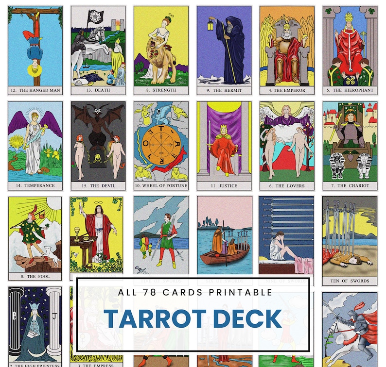 78 Cards Printable Tarrot Deck, All Major Arcana Tarrot Cards Printable ...