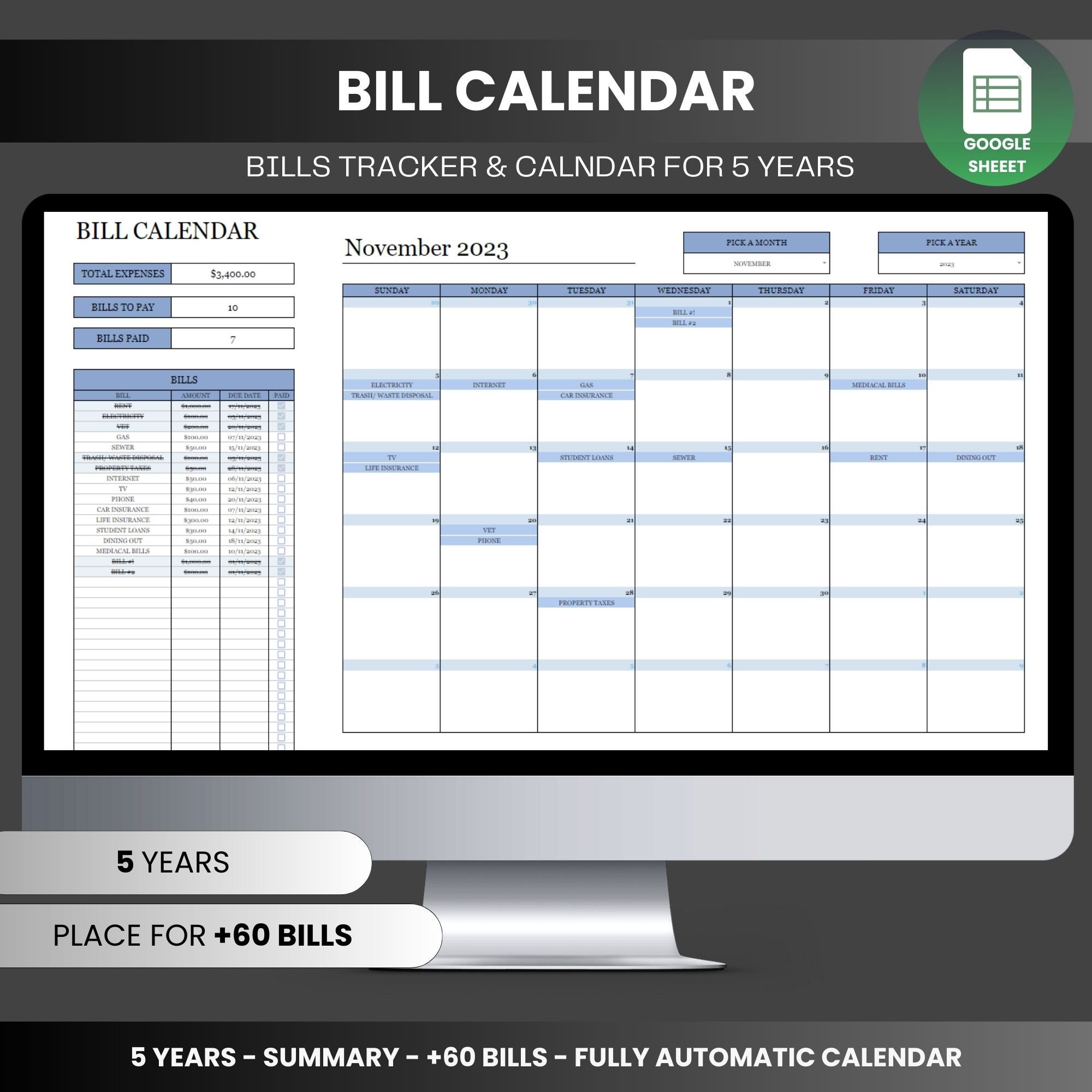 Editable Monthly Bill Payment Tracker, Printable Bill Payment Checklist ...