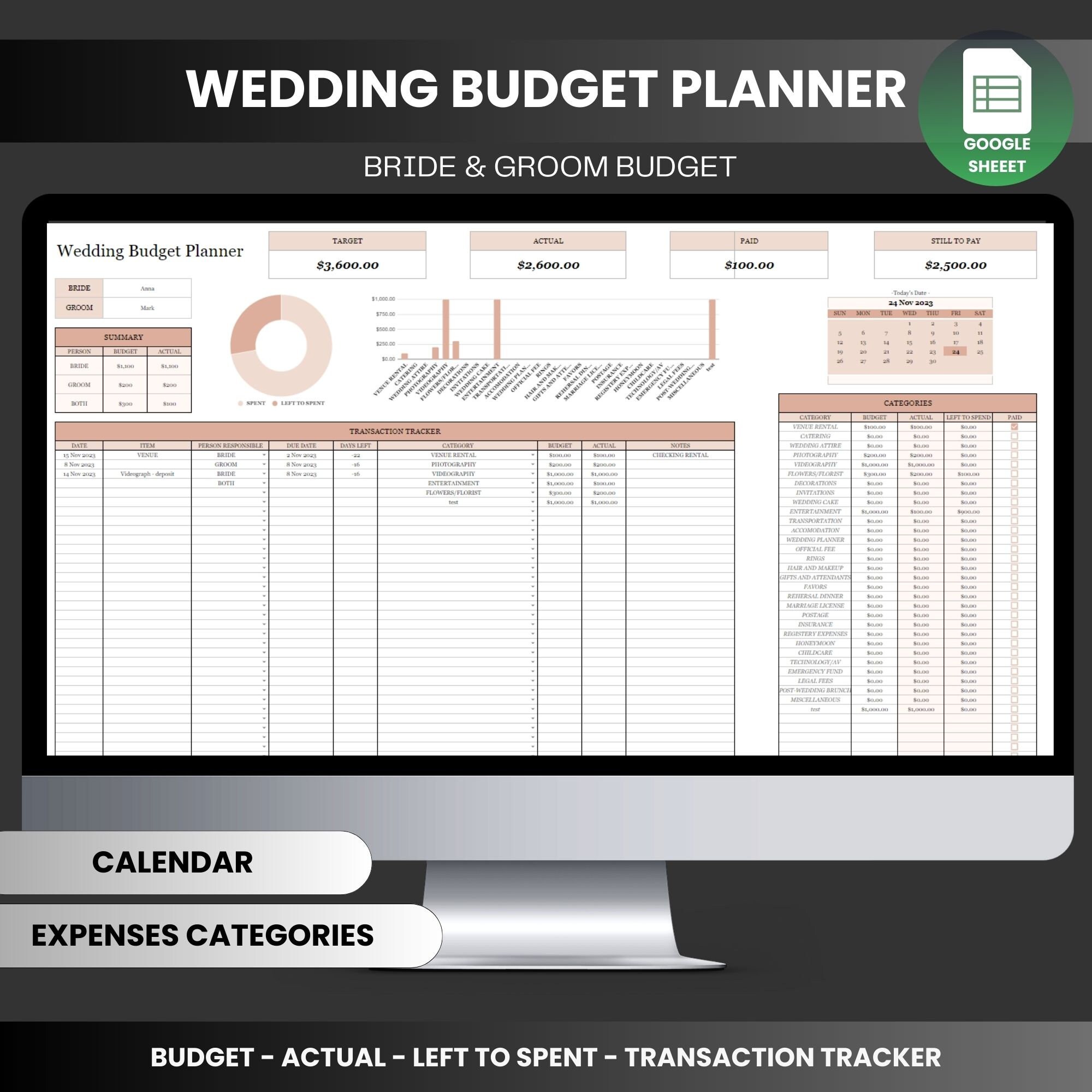 Wedding Spreadsheet Digital Wedding Planner Wedding Budget Planning ...