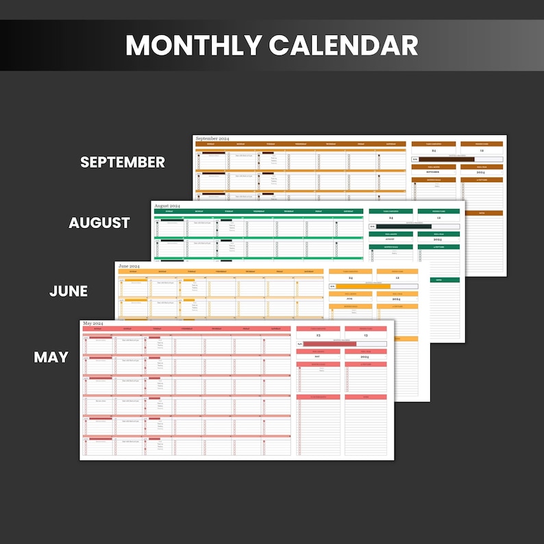 Monthly Calendar, Monthly Planner Template, Automated Spreadsheet ...