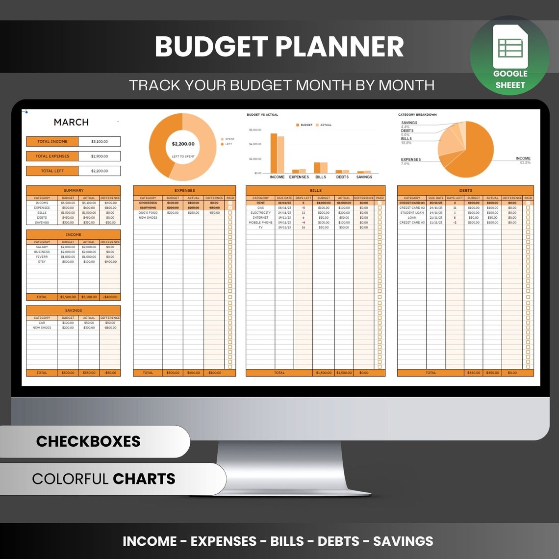 Ultimate Financial Spreadsheets Bundle, Google Sheets Budget Monthly ...
