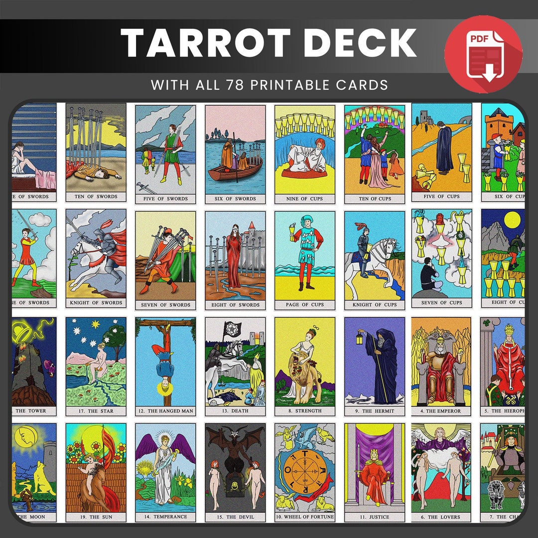 78 Cards Printable Tarrot Deck, All Major Arcana Tarrot Cards Printable ...