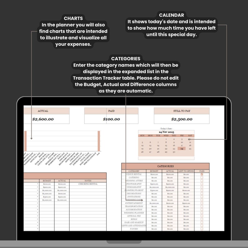 Wedding Spreadsheet Digital Wedding Planner Wedding Budget Planning ...