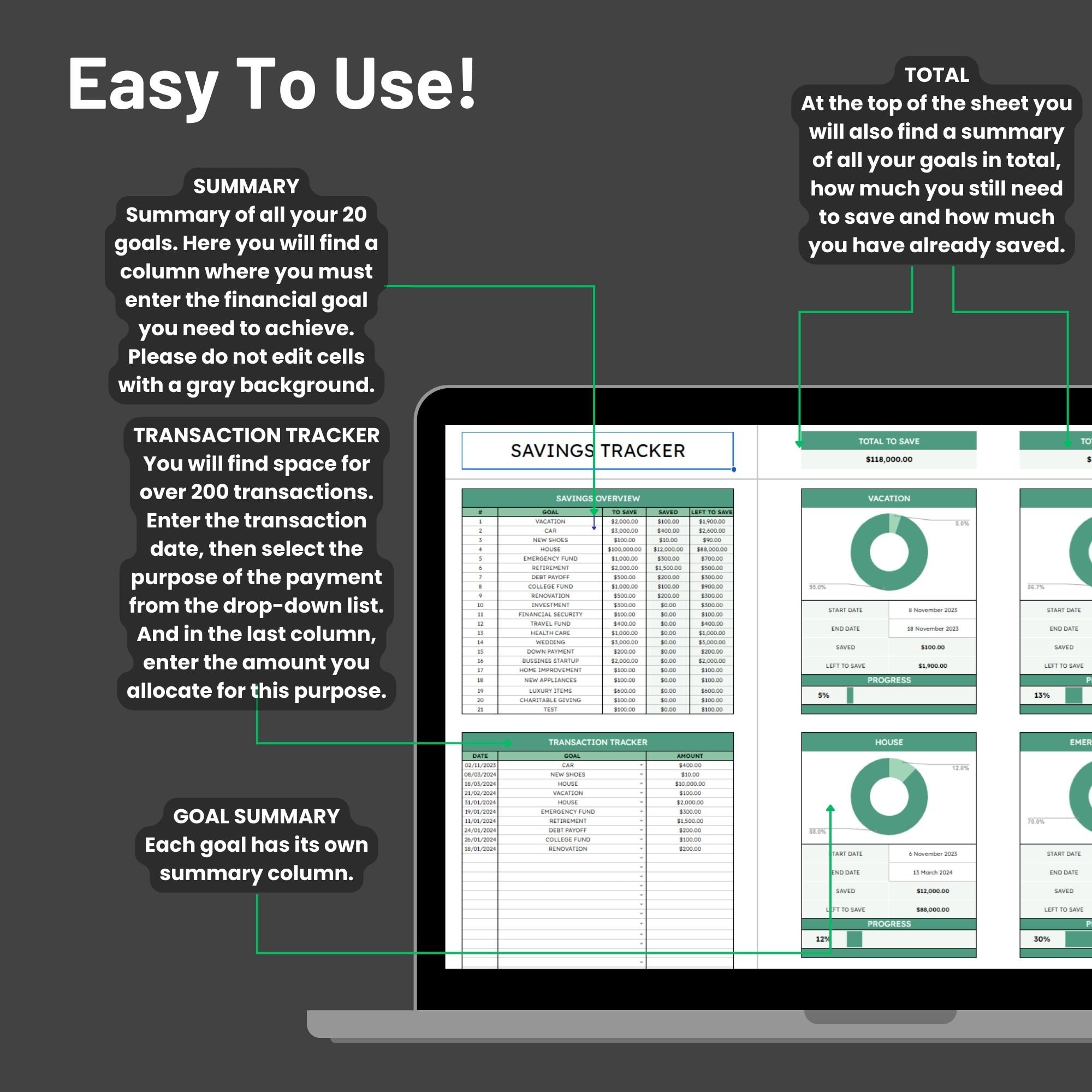 Savings Tracker Google Sheets Budget Planner, Budget Template, Budget ...