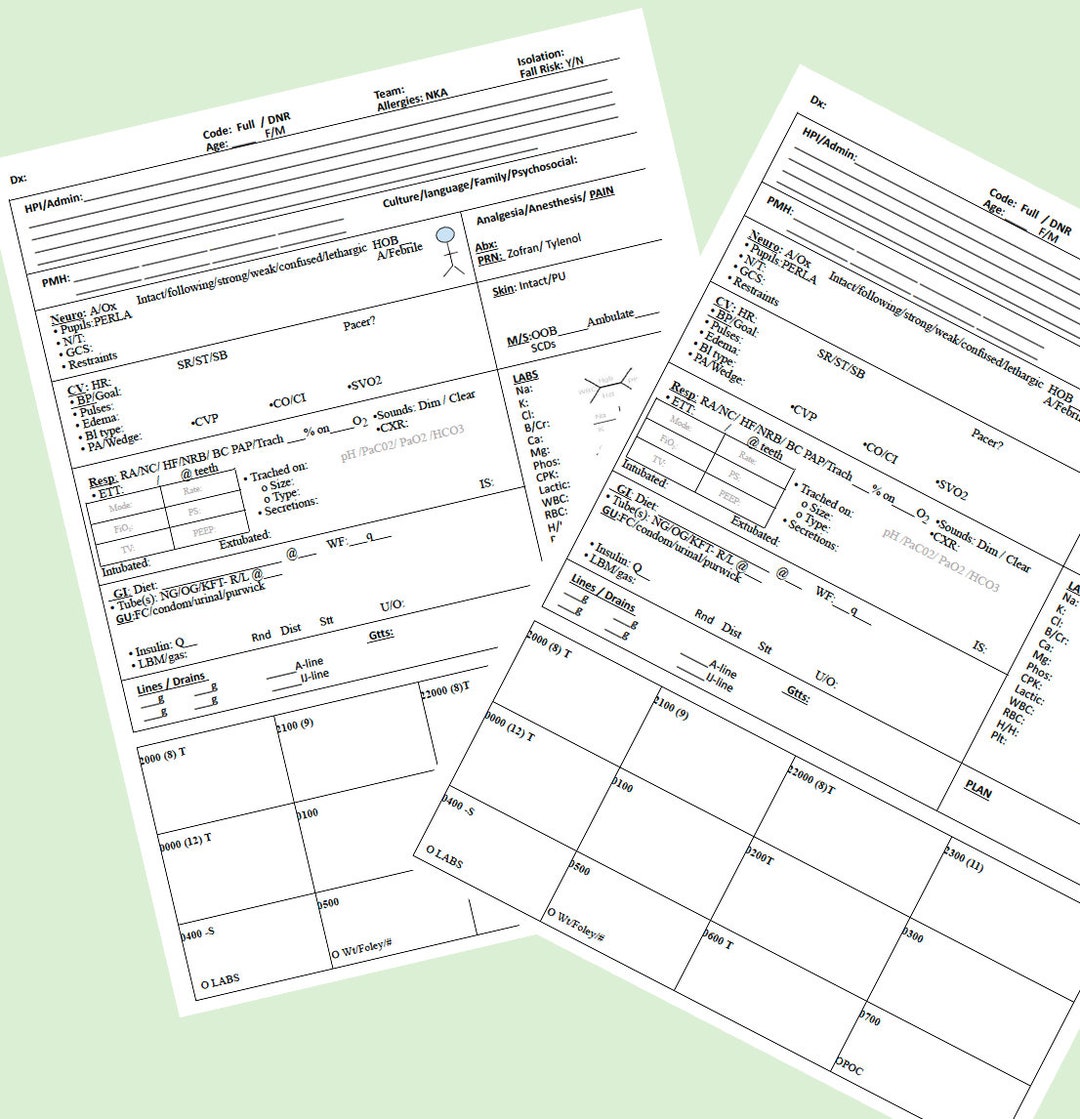ICU Report Sheet, Brain Sheet - ONE PAGER - Etsy