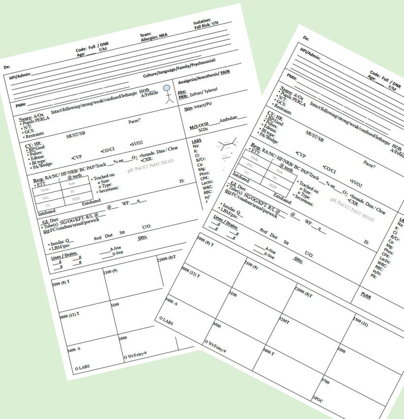 ICU Report Sheet, Brain Sheet - ONE PAGER - Etsy