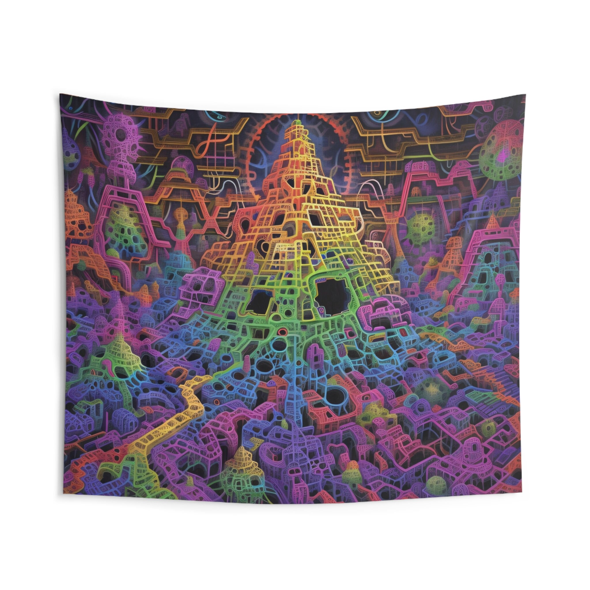 Monsters, Aliens and Piles Psychedelic Tapestry Neon Labyrinth Glow Art ...