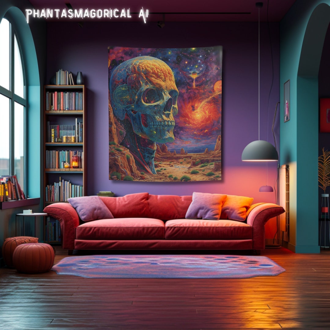 Cosmic Resurrection Tapestry Art Psychedelic Galaxy Skull Wall Decor ...