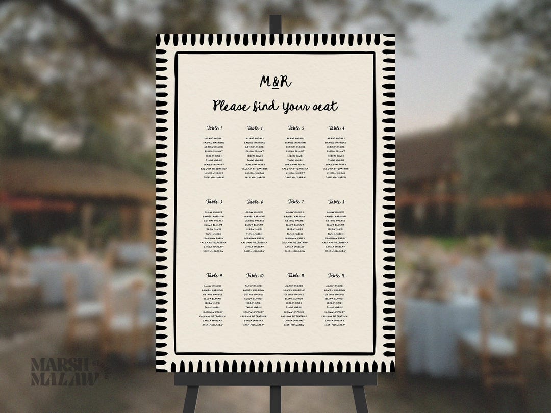 SEATING CHART Template // Funky Dotted Border // Hand Drawn ...
