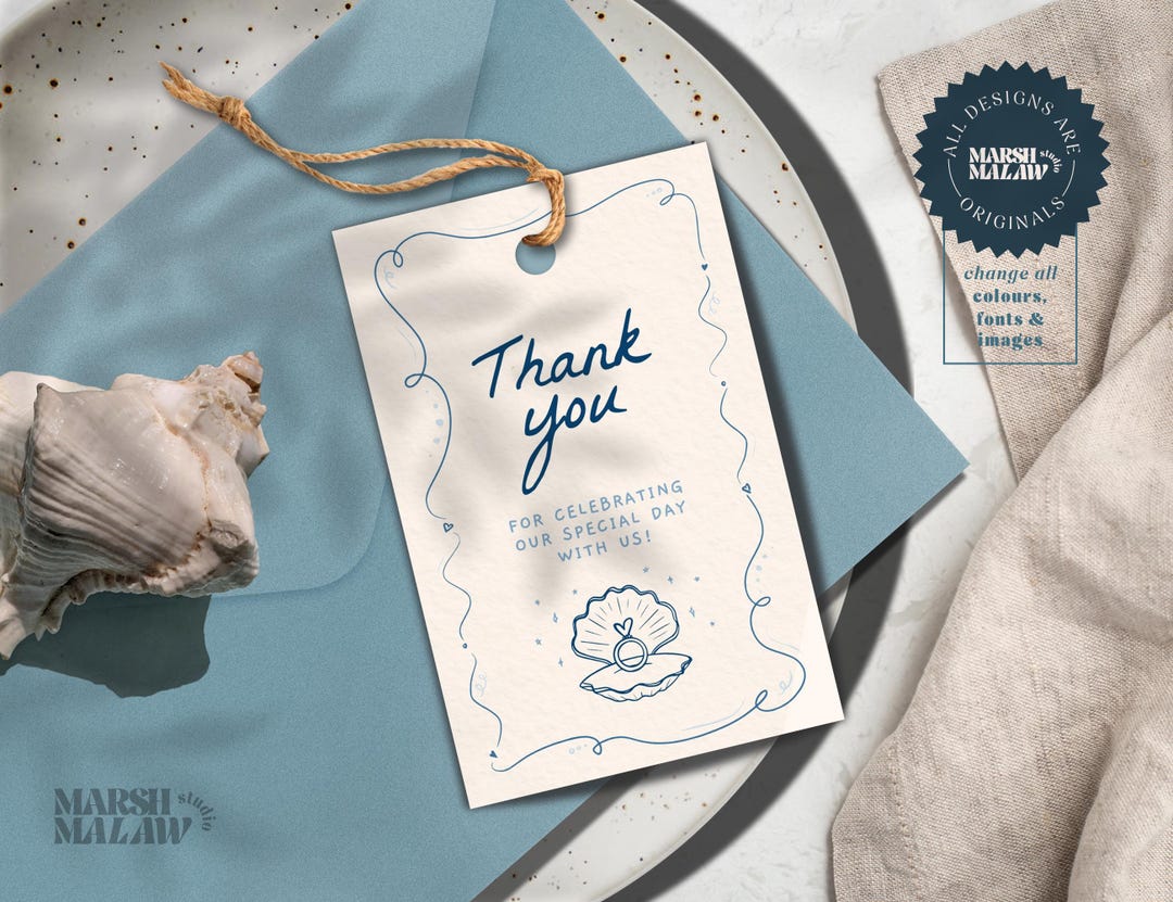 Beachy Wedding Favor Tag Template: Hand-drawn Ocean Theme (digital) - Etsy