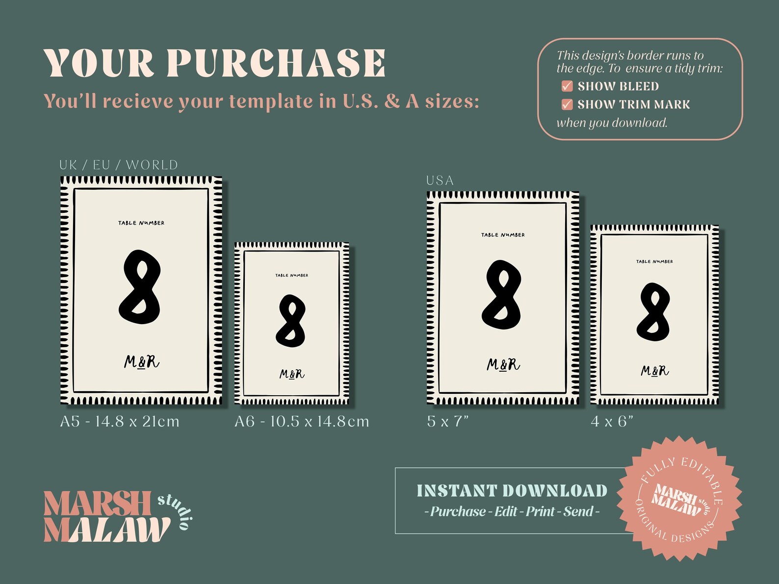 TABLE NUMBERS Template // Funky Dotted Border // Hand Drawn ...