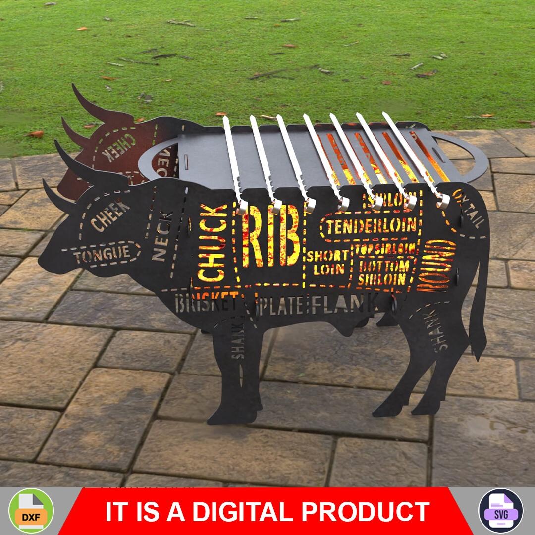 Bull Fire Pit, Digital Product, Files DXF, SVG for CNC, Plasma, Laser ...
