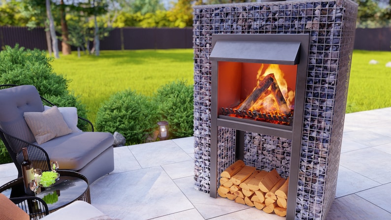 Gabion Fireplace. Digital Product, Files DXF, SVG for CNC, Plasma ...