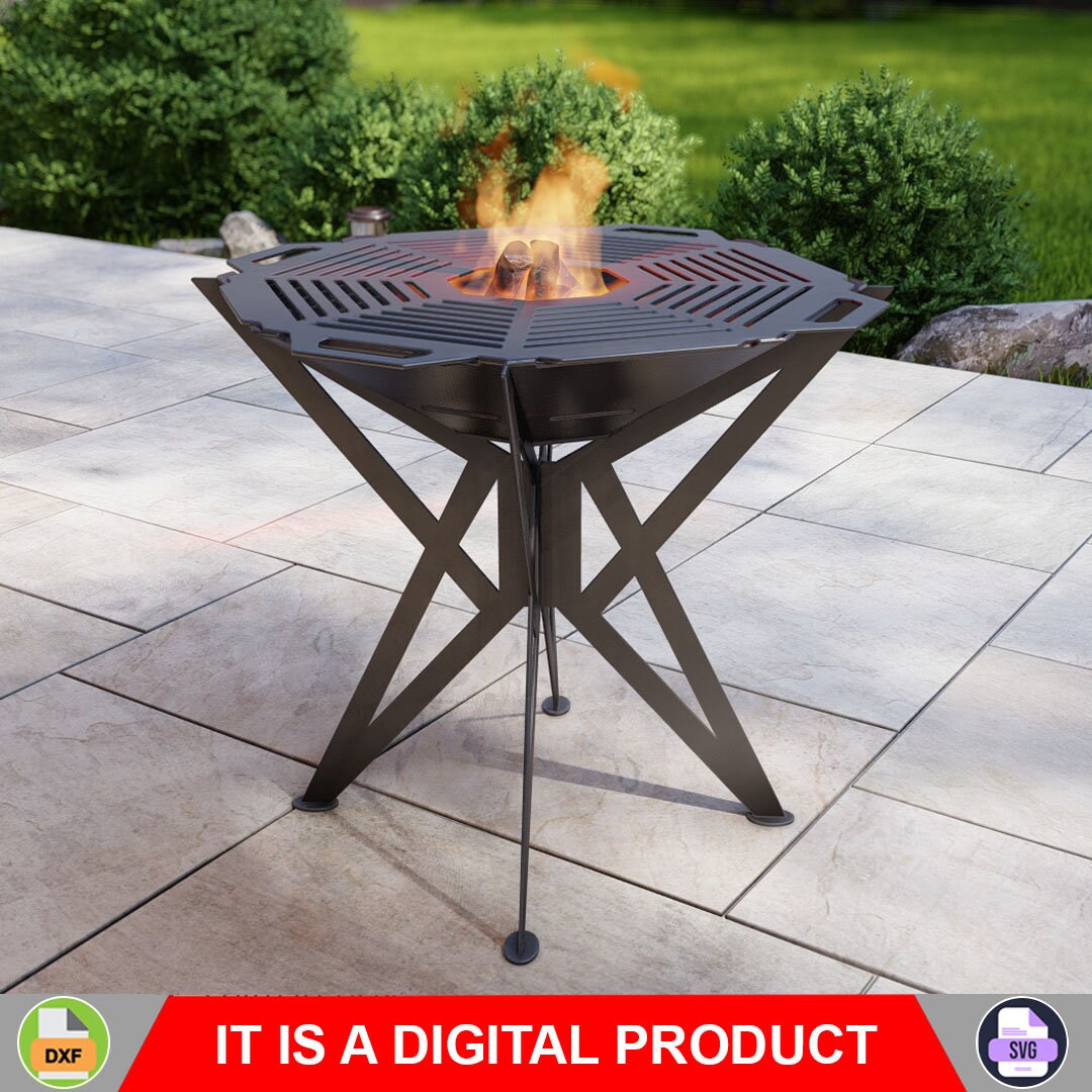 Palenisko z grillem Octagon High. Produkt cyfrowy, pliki DXF, SVG dla ...