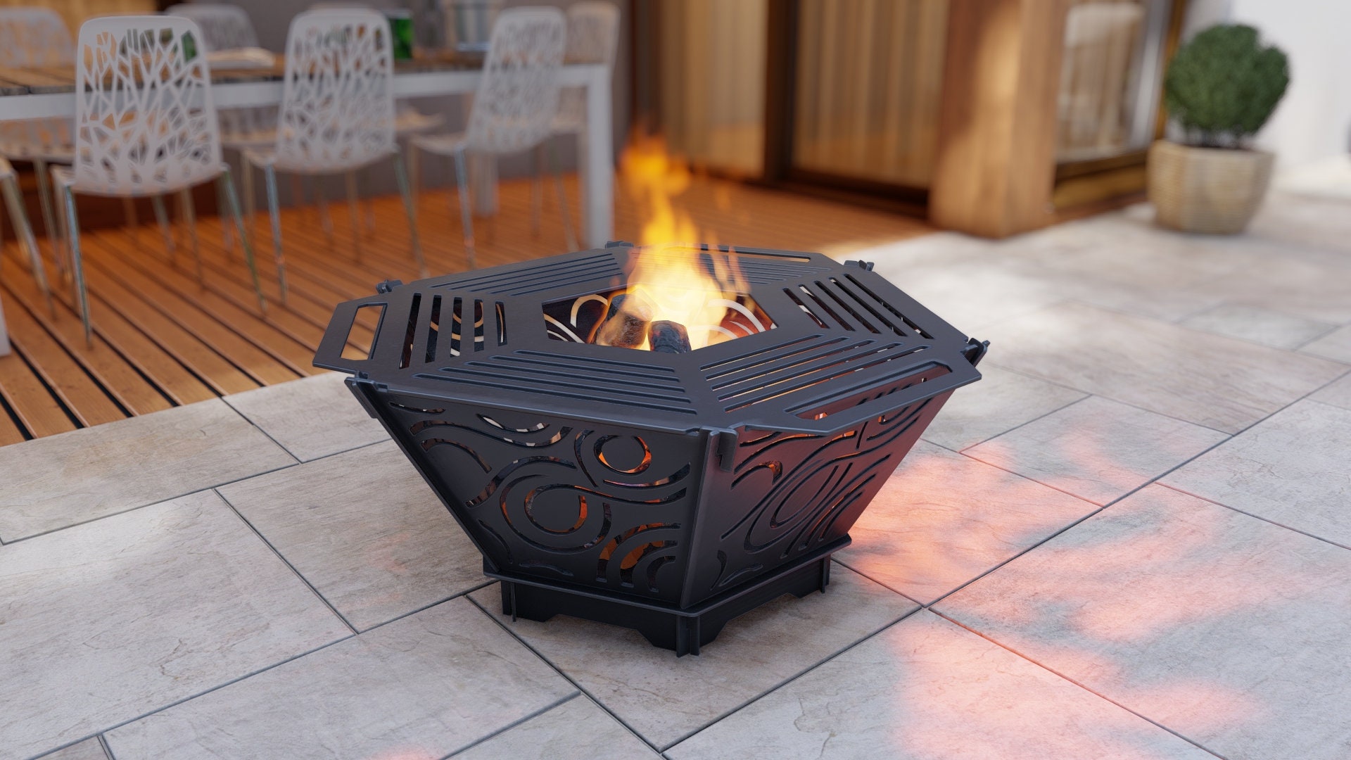 Fire Pit With Grill Hexagon 5 in 1. Digital Product, Files DXF, SVG for ...