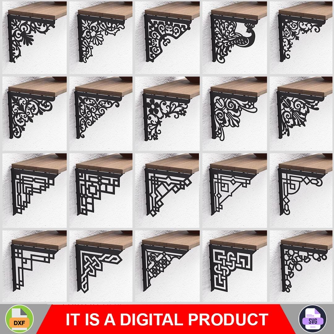 20-piece Shelf Bracket Design Bundle, Digital Product, Files DXF, SVG ...