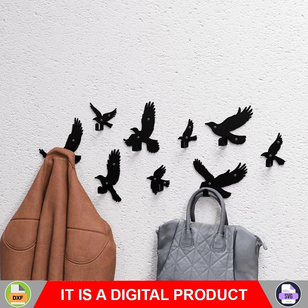 Birds Wall Hooks Coat Rack, Digital Product, Files DXF, SVG for CNC ...
