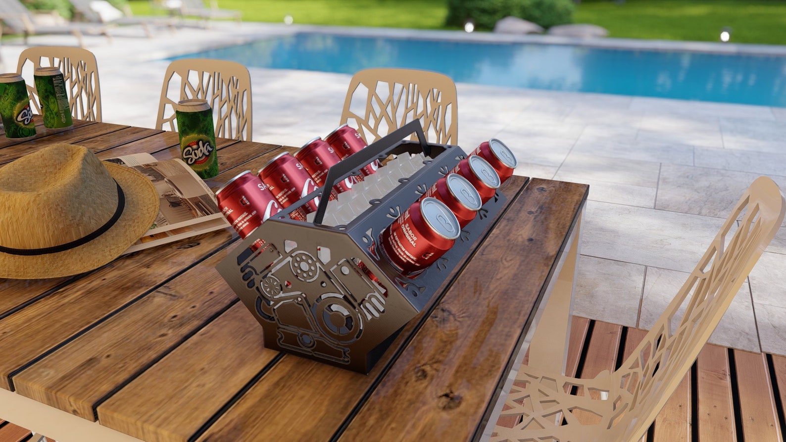 Beer and Soda Holder Engine V8. Digital Product, Files DXF, SVG for CNC ...