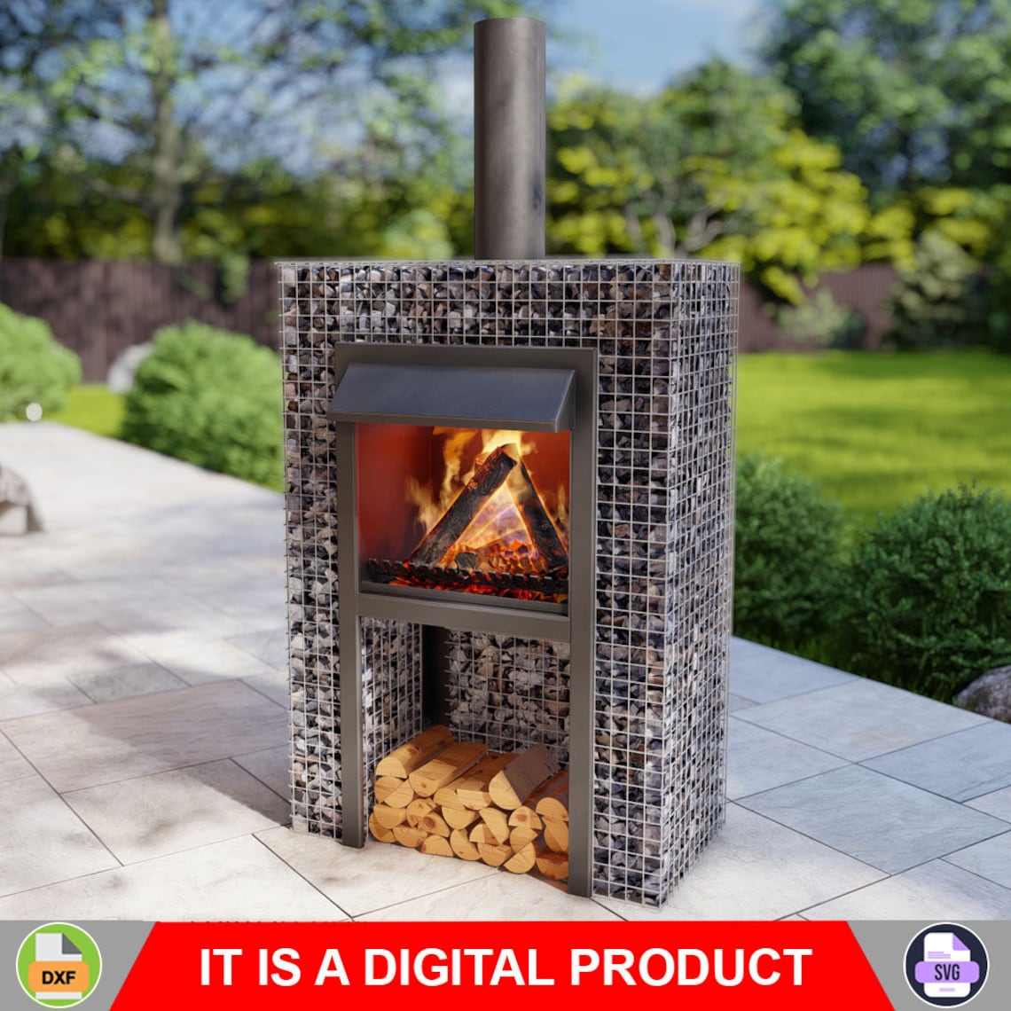 Gabion Fireplace. Digital Product, Files DXF, SVG for CNC, Plasma ...