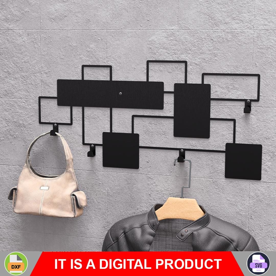 Abstract Rectangles Pattern Wall Coat Rack, Digital Product, Files DXF ...