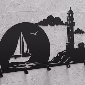Lighthouse and Sailboat Wall Coat Rack, Digital Product, Files DXF, SVG ...