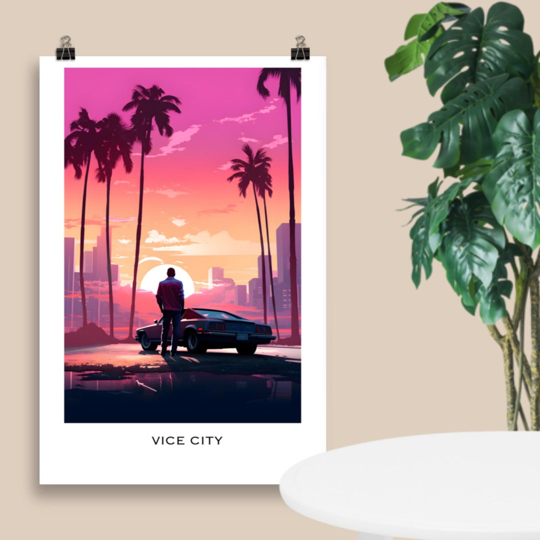 Vice City Wall Art / Mural / Caricature Art Vice City Home Decor Gift ...