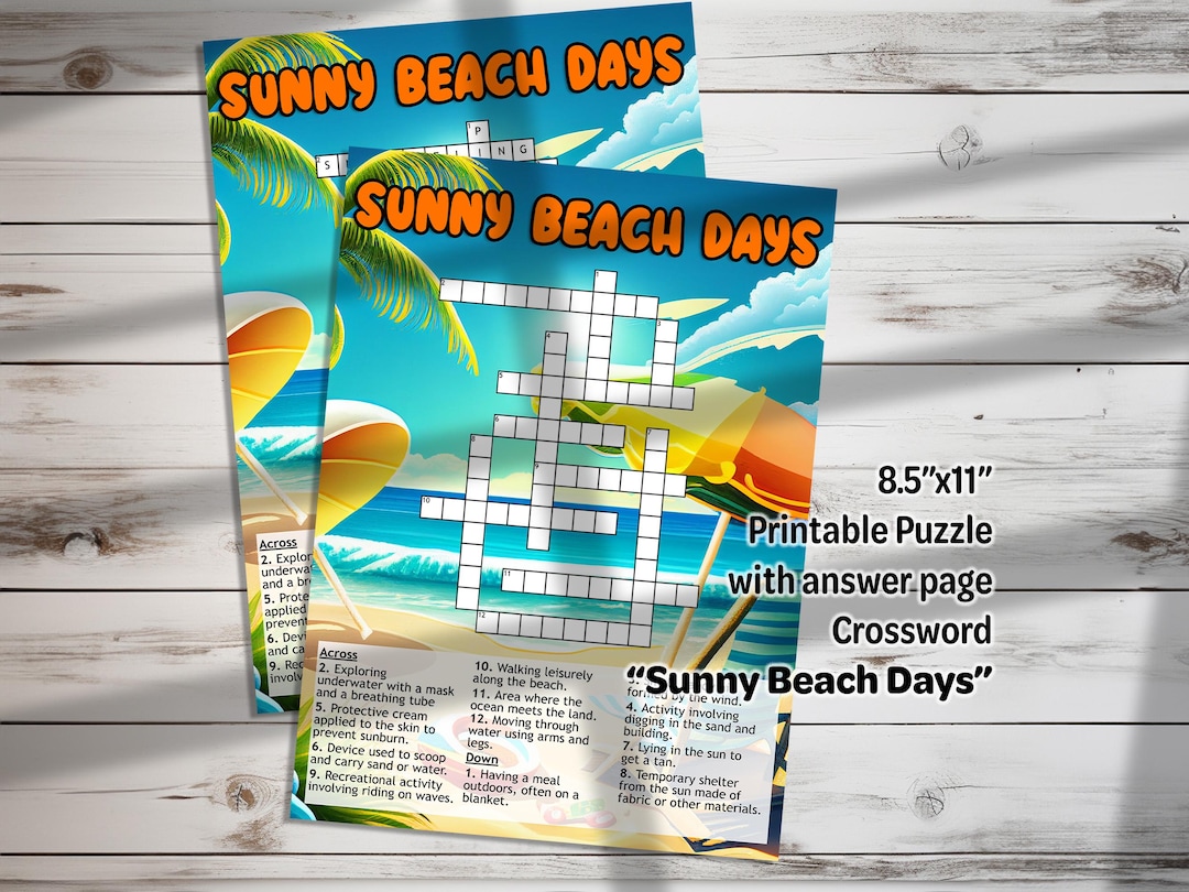 Sunny Beach Days Crossword Puzzle – Printable Summer Activity for Kids ...