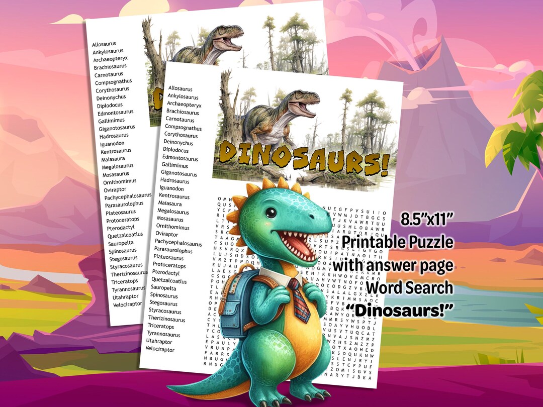 Dinosaur Word Search, Printable Games, Fun Activity for Kids & Adults ...