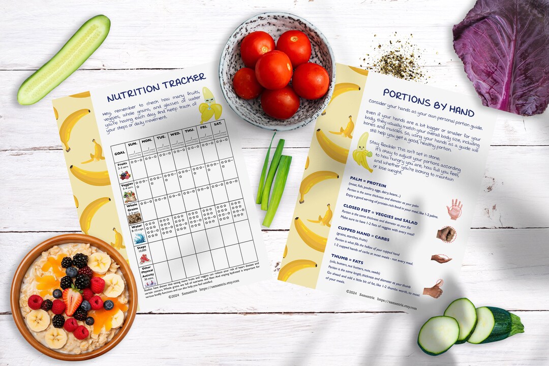 Nutrition Tracker Printable Portions by Hand Banana Yellow - Etsy