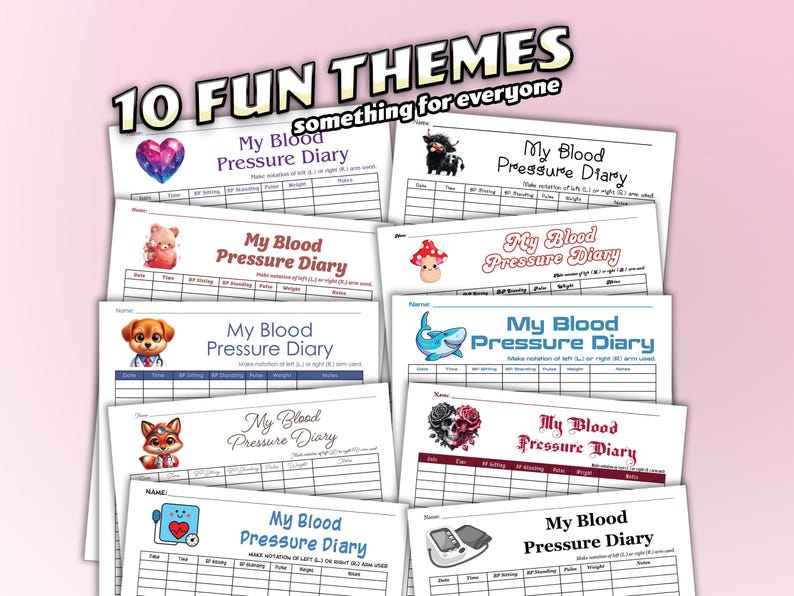 Printable Blood Pressure Diary | Cute & Fun BP Log | 10 Designs ...