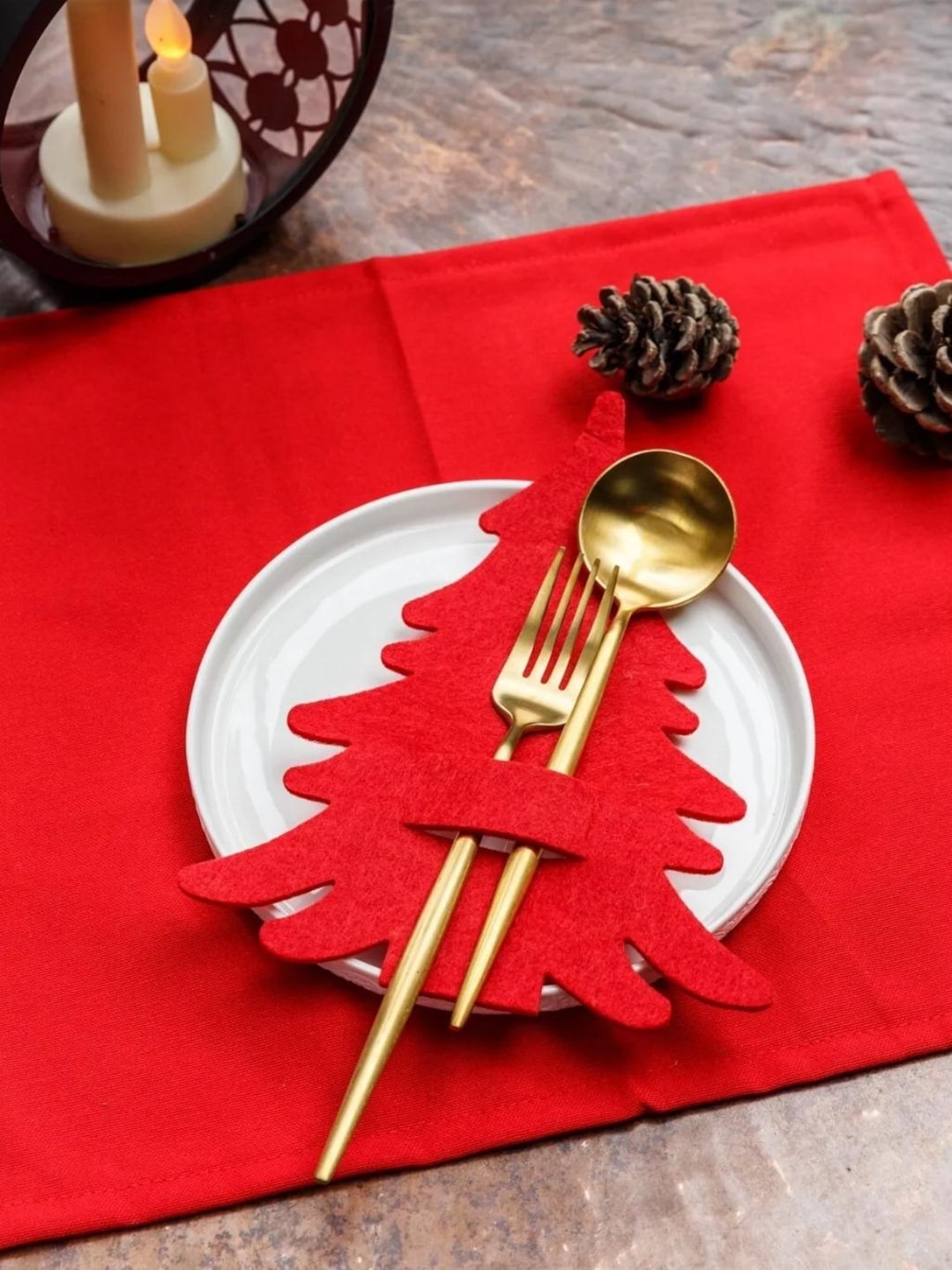Christmas Tree Red Felt Cutlery Holder, Festive Flatware Pocket for ...