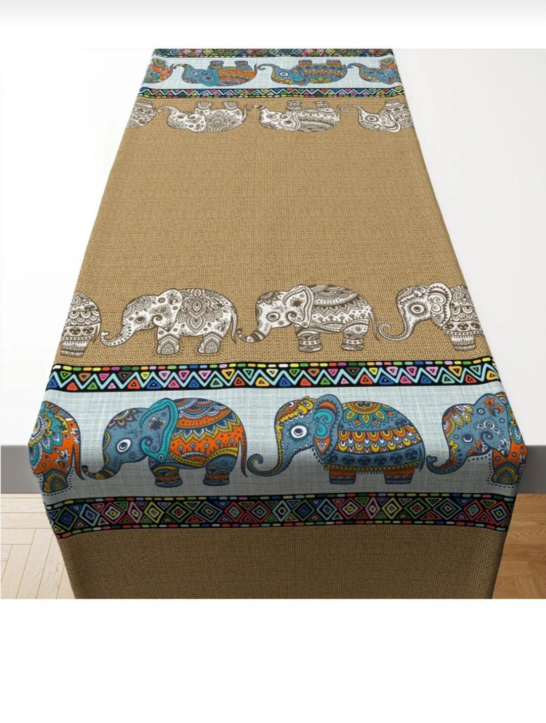 Boho Elephant Table Runner and Pillow Cover, 1 Runner 4 Cushion Cover ...