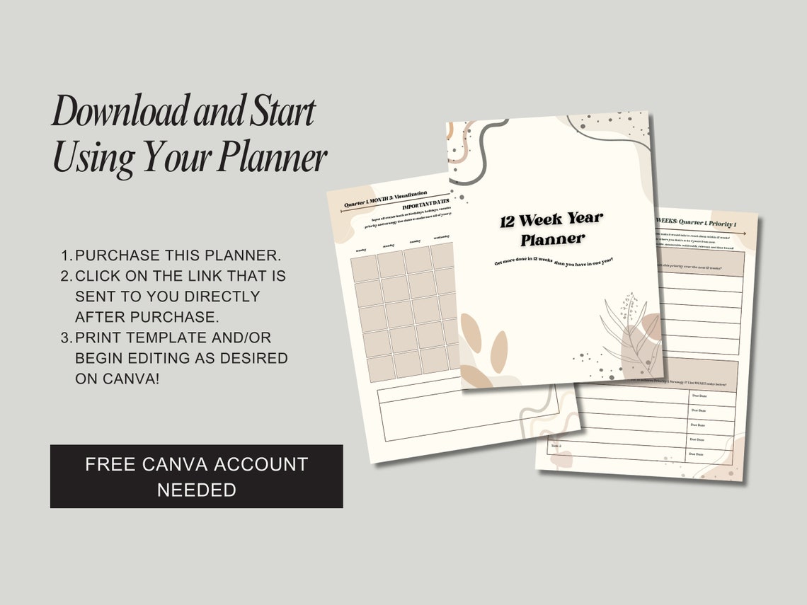 Ultimate 12 Week Year Printable Planner! Instant Download & Editable ...