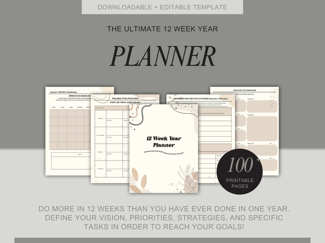 Ultimate 12 Week Year Printable Planner Instant Download & Editable - Etsy