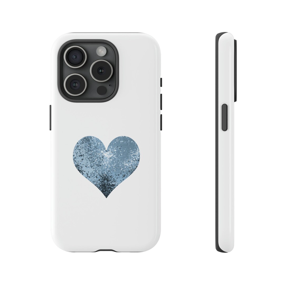 Blue Glitter Heart Glam Phone Case Gift, Sparkly Aesthetic Protective ...