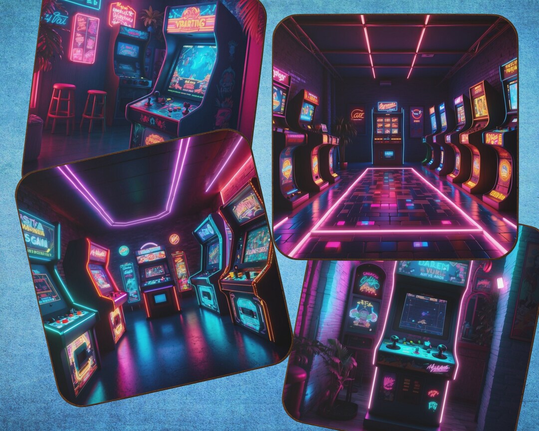 80s Arcade Games Coasters Neon Lights Decor Gift Nostalgic Synthwave ...