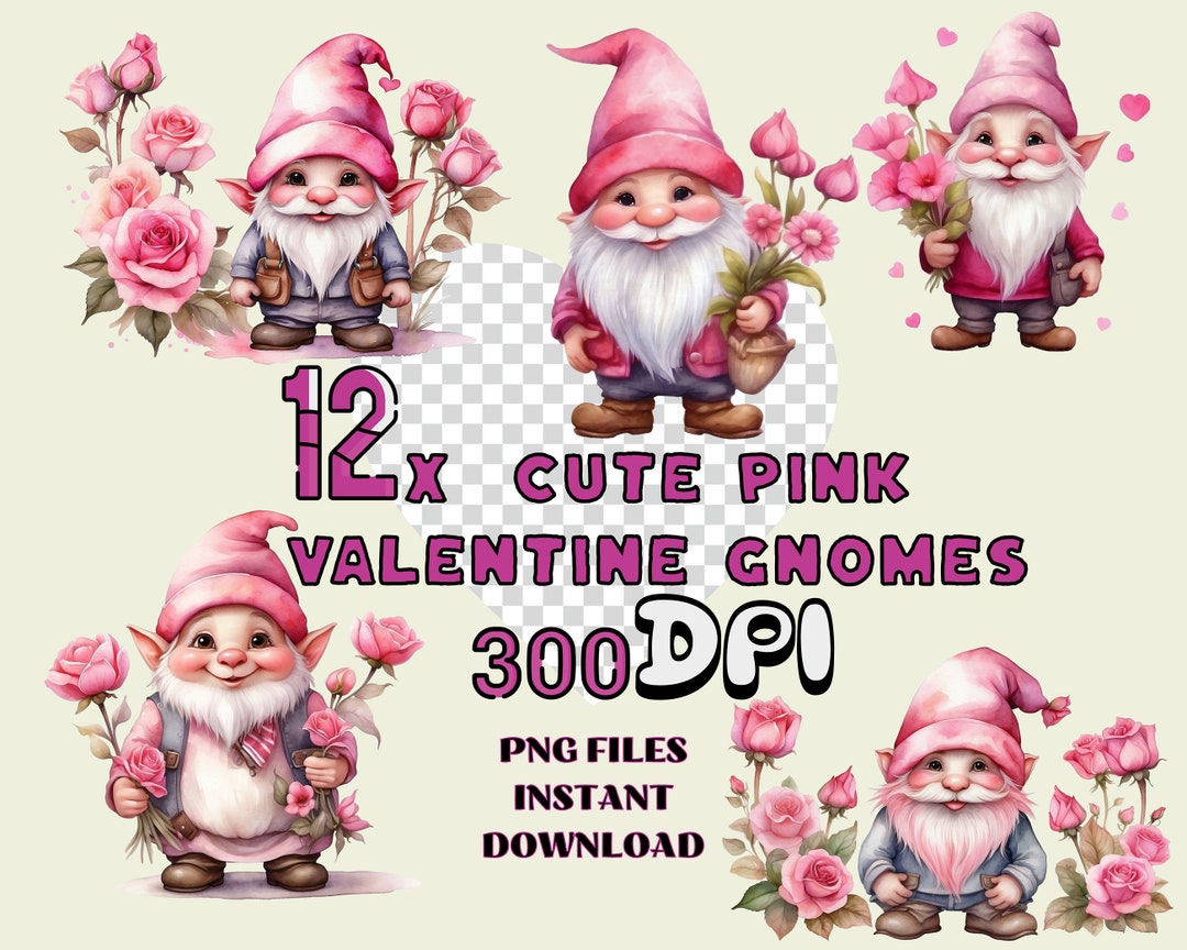 Pink Gnome Valentine's Day PNG, Love Gnome Clipart Sublimation, Cute ...