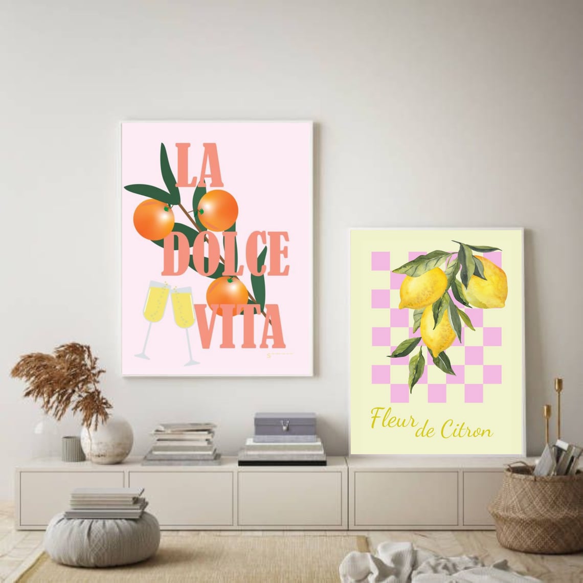 Fruit Poster Set of 2 Wall Art, Lemon Orange Poster, Kitchen Decor, La ...