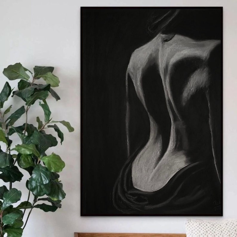 Female Back Print Black and White Wall Art, Female Body Painting, Woman ...