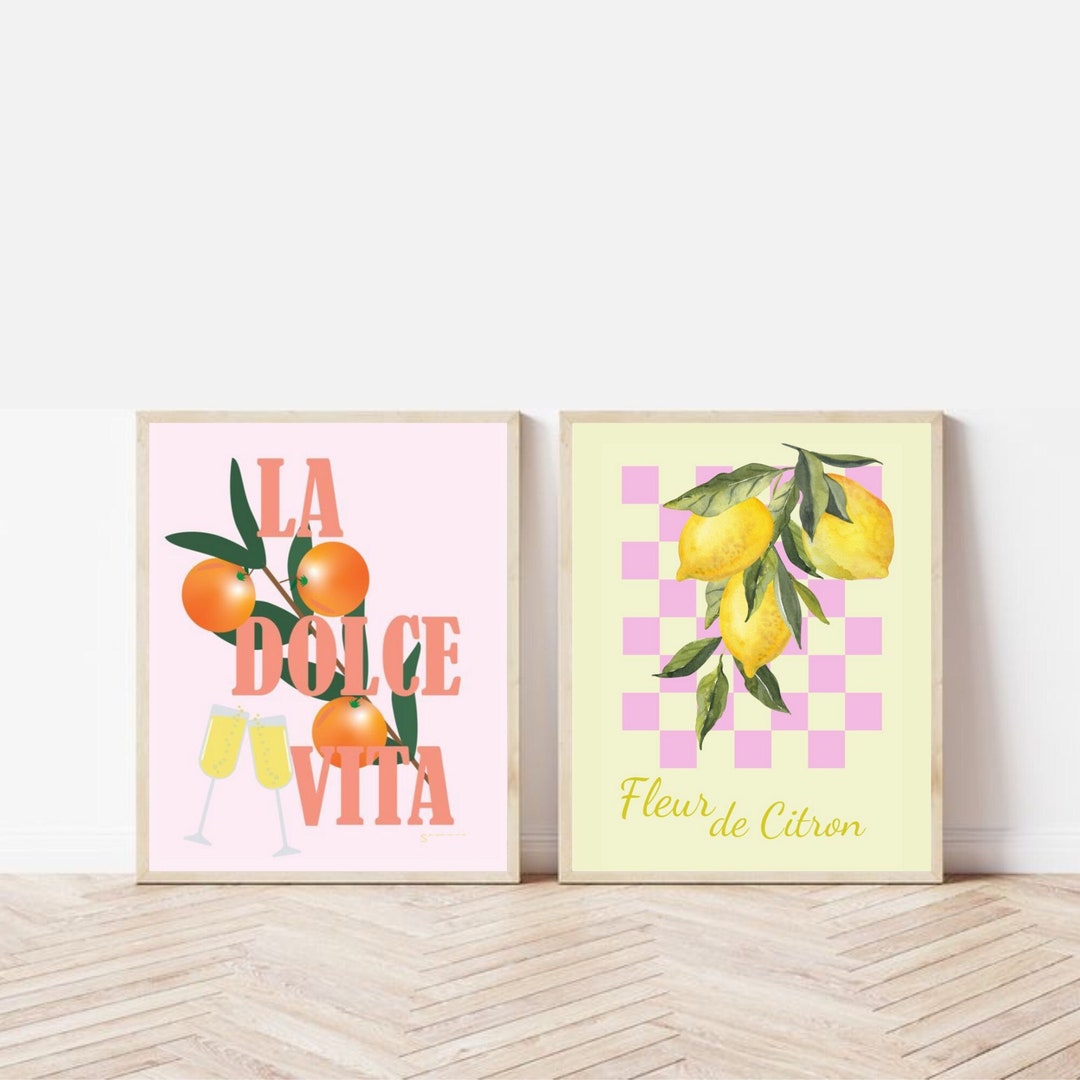 Fruit Poster Set of 2 Wall Art, Lemon Orange Poster, Kitchen Decor, La ...