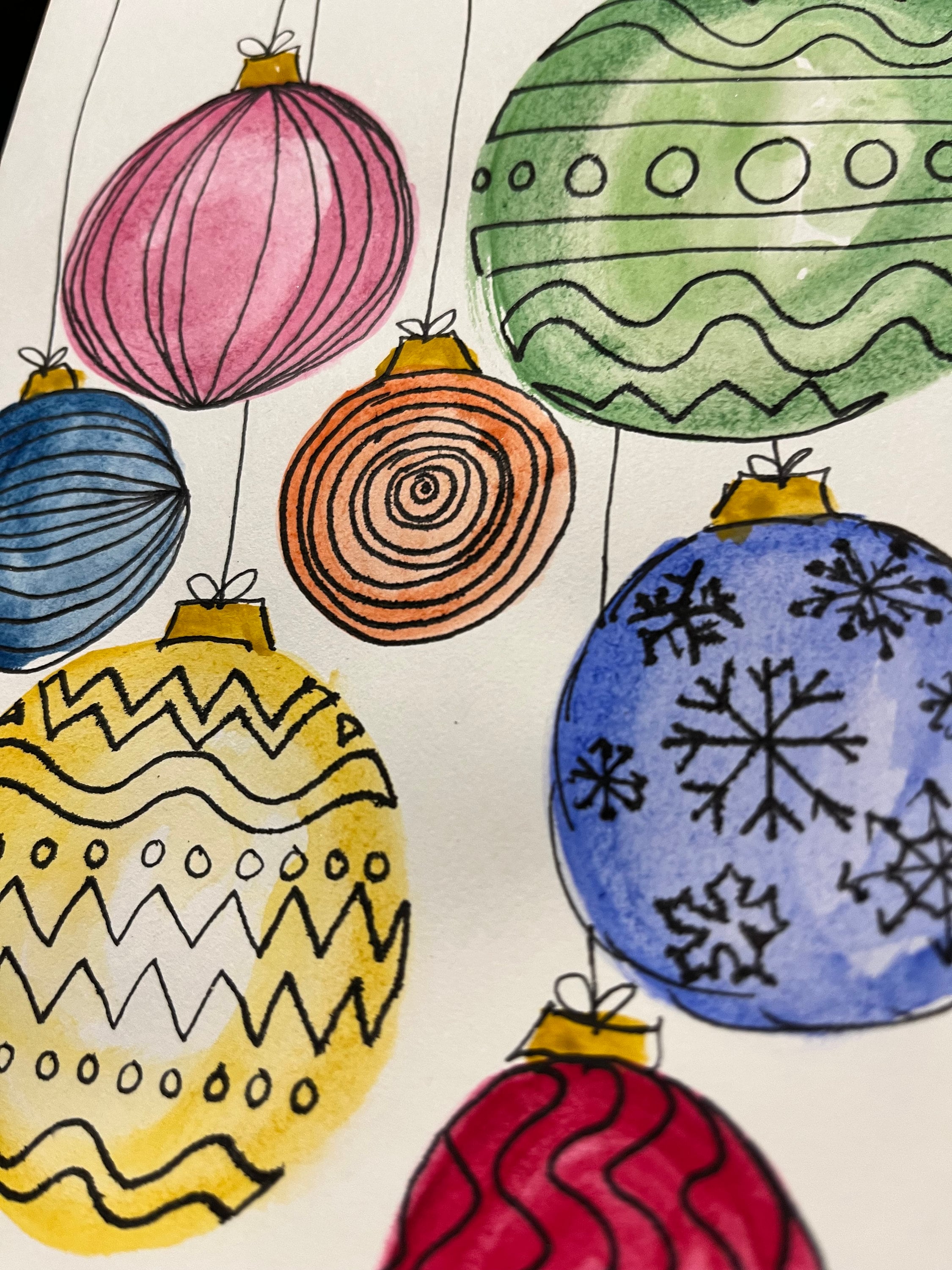 Set of 4 Handmade Watercolour Bauble Christmas Cards - Etsy UK