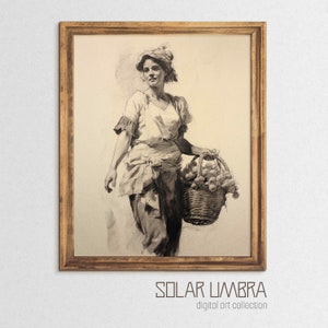 Vintage Woman Portrait Sketch Woman Printable Drawing Antique Pencil ...