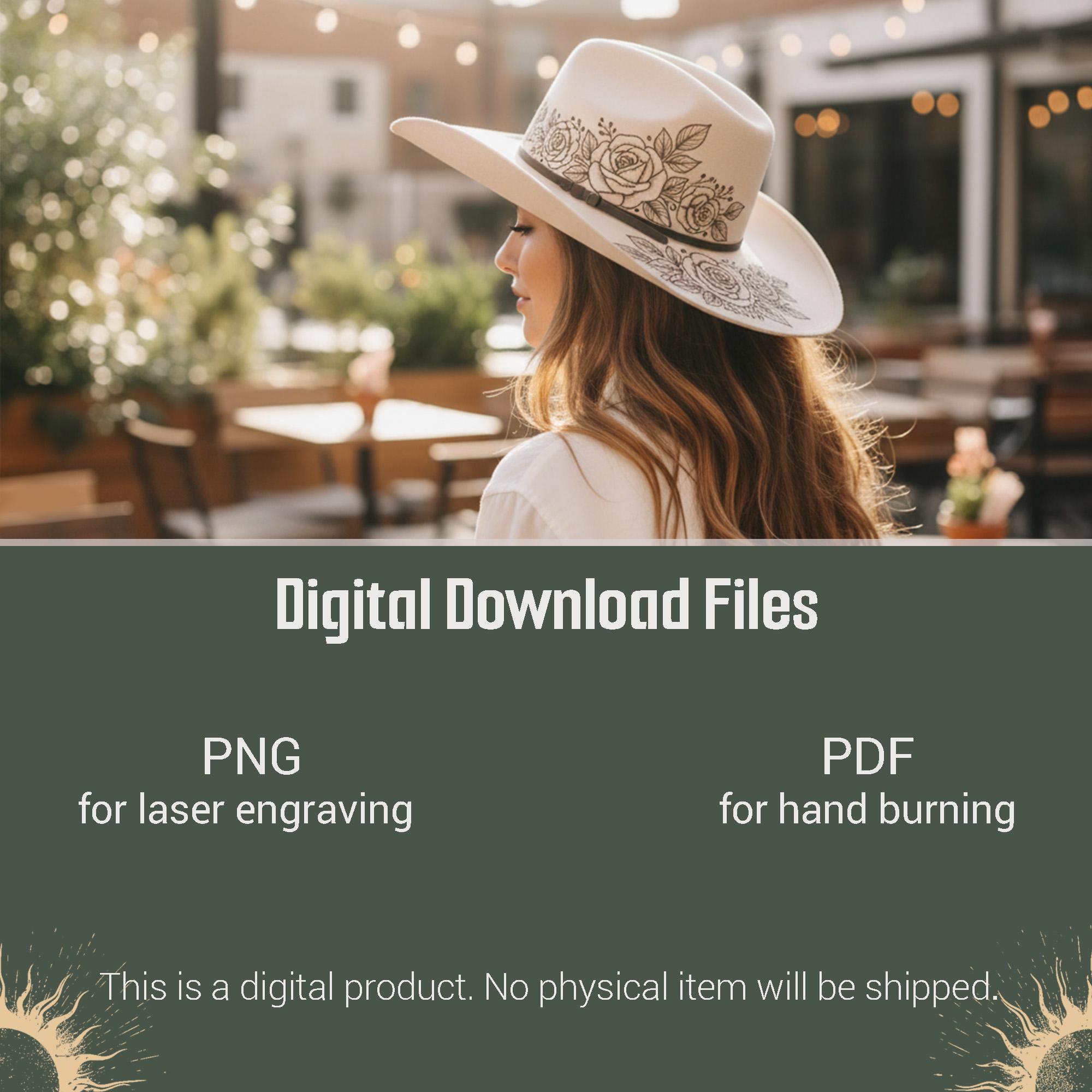 Wings and Roses Hat Burning Design, Cowboy Hat Burning Template, Western Laser Engraving Digital ...