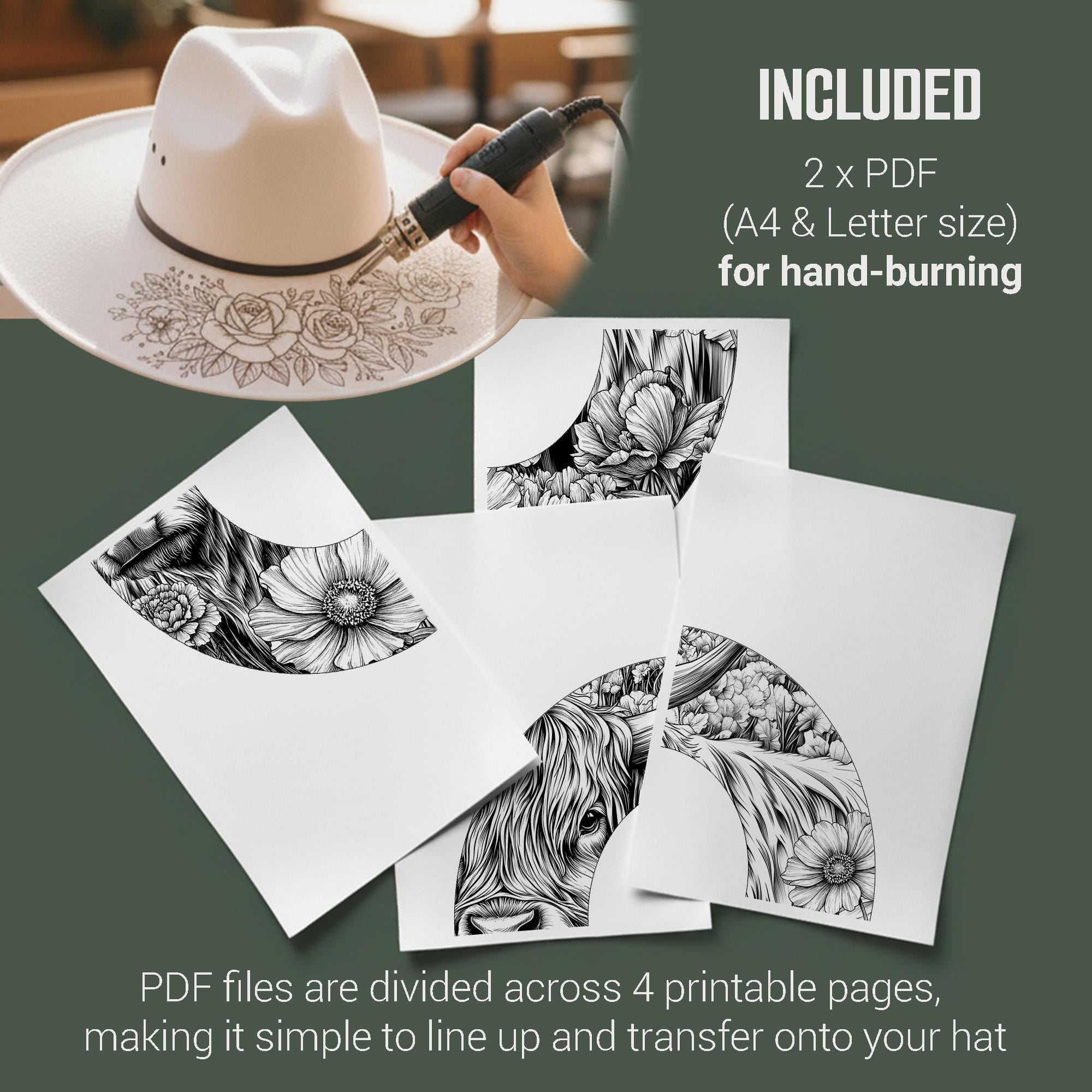Highland Cow Wide Brim Hat Template, Cowboy Hat Burning Template ...