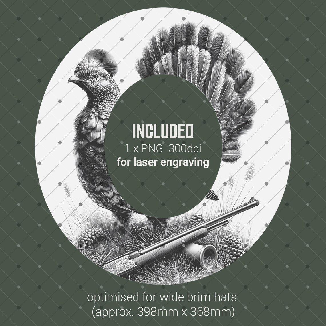 Grouse and Rifle Laser Engraving Hat Burning Design, Hunting Scene ...