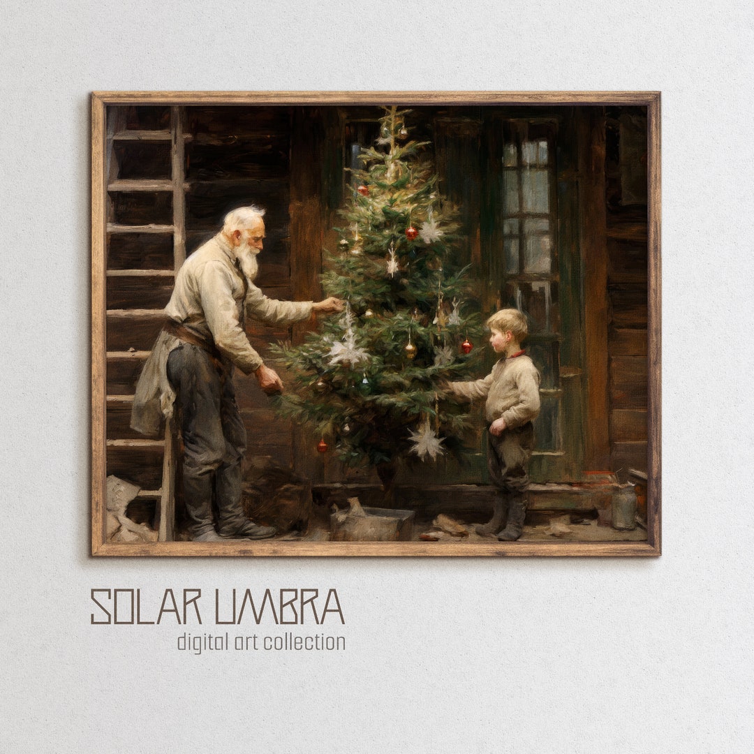 Vintage Printable Country Interior Art Christmas Tree Oil Painting ...