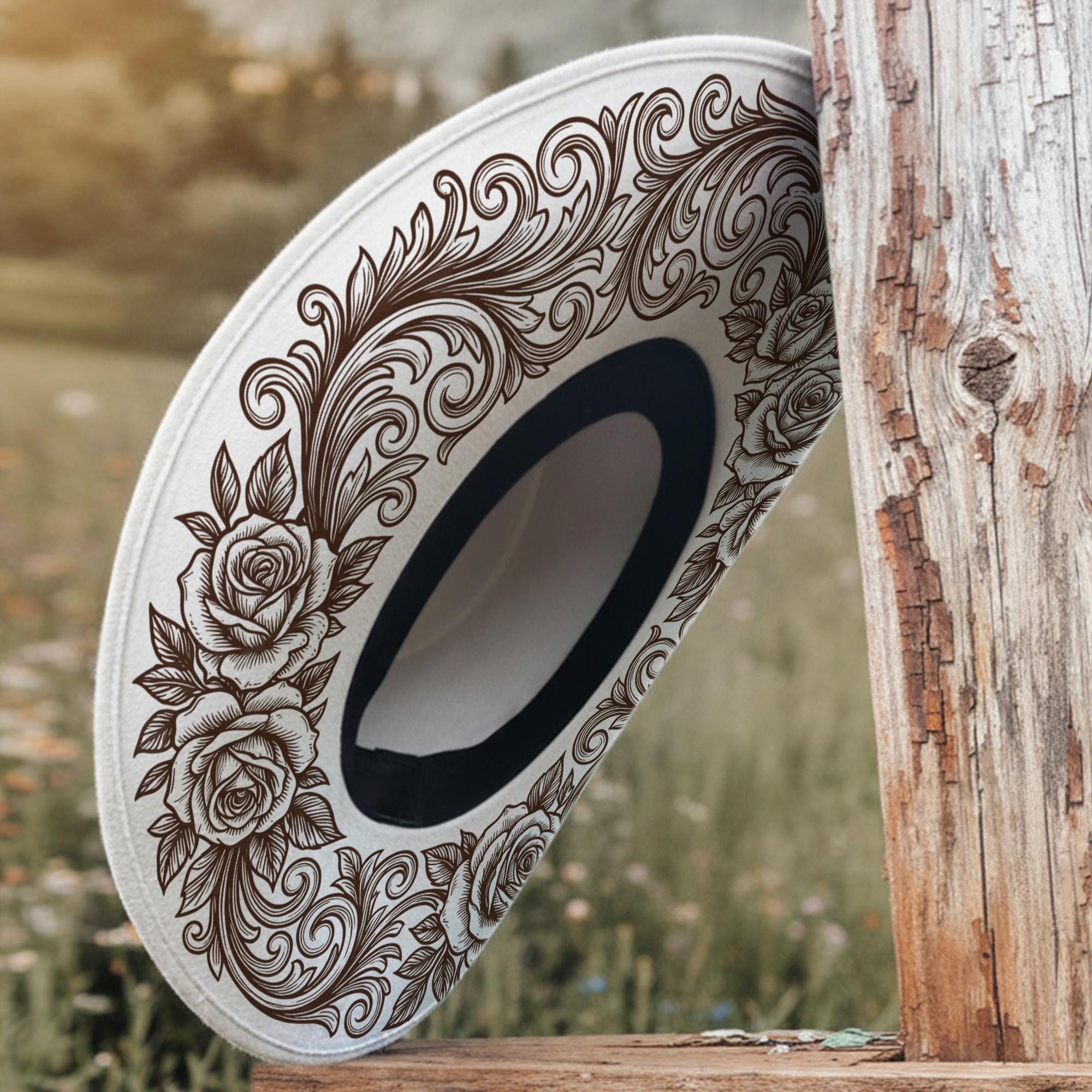 Rose Wreath Hat Burning Design, Filigree Hat Laser Engraving Template ...